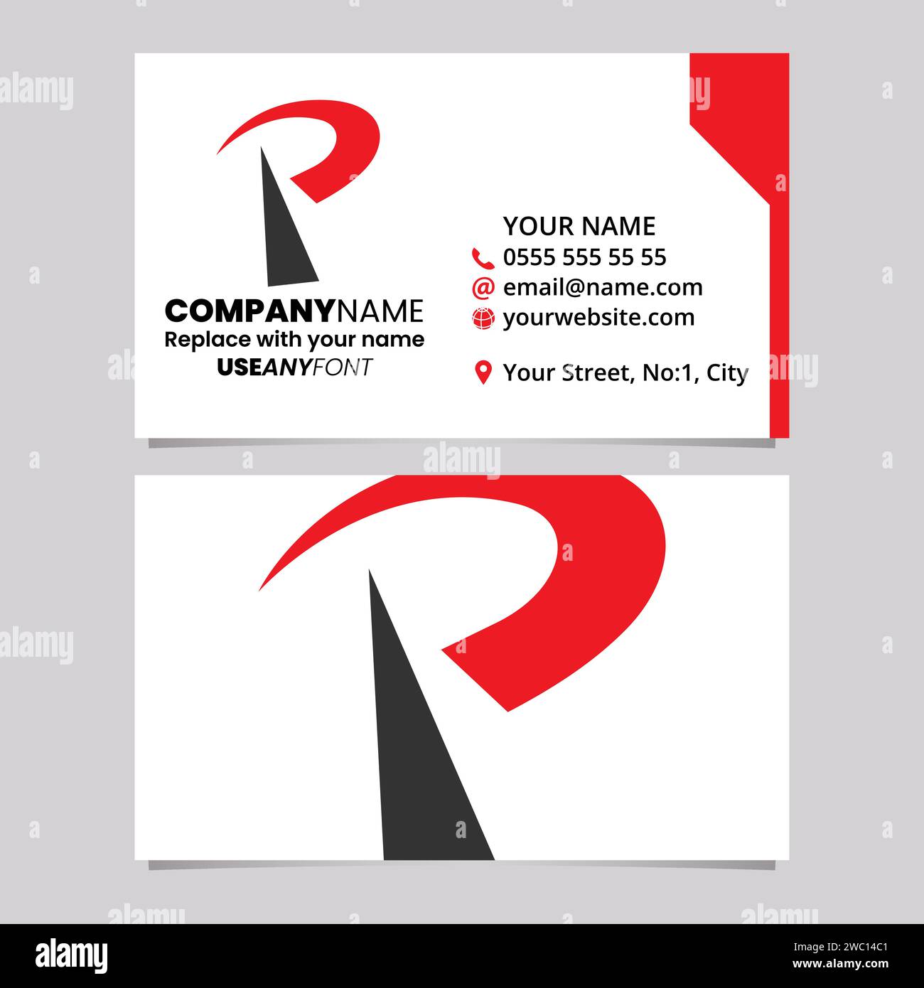 Red and Black Business Card Template with Pointy Tipped Letter P Logo ...