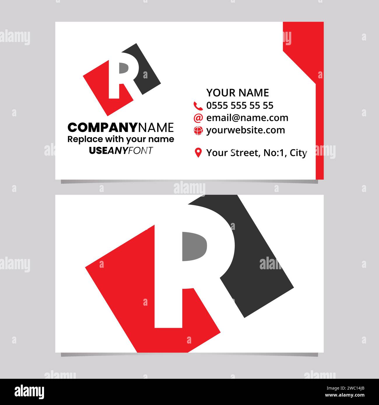 Red and Black Business Card Template with Rectangle Shaped Letter R ...