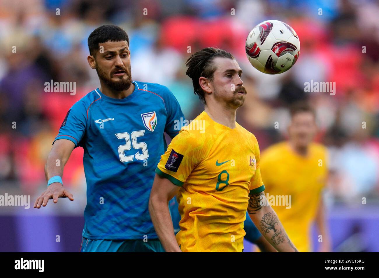Australia's Connor Metcalfe, right, goes for the ball as India's Deepak ...
