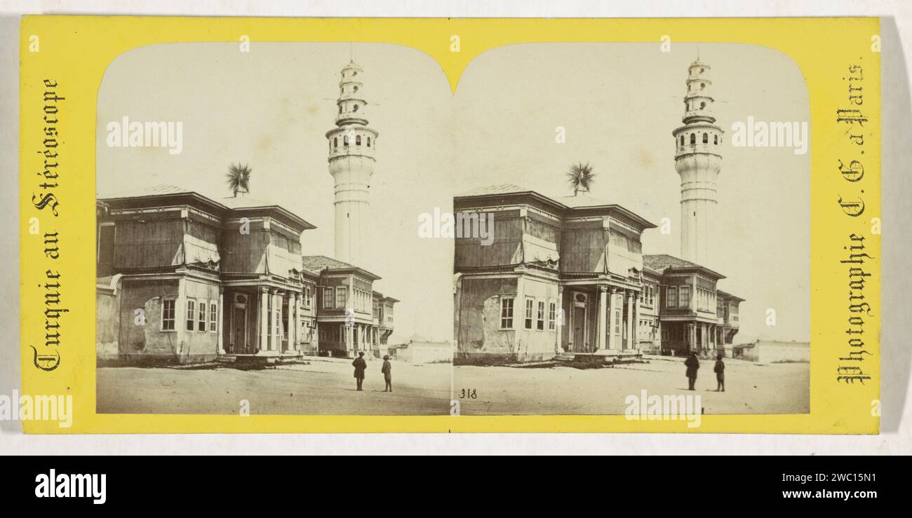 Beyazit tower in Istanbul, Charles Gaudin, 1861 - 1870 stereograph Beyazıt-Boren cardboard ...