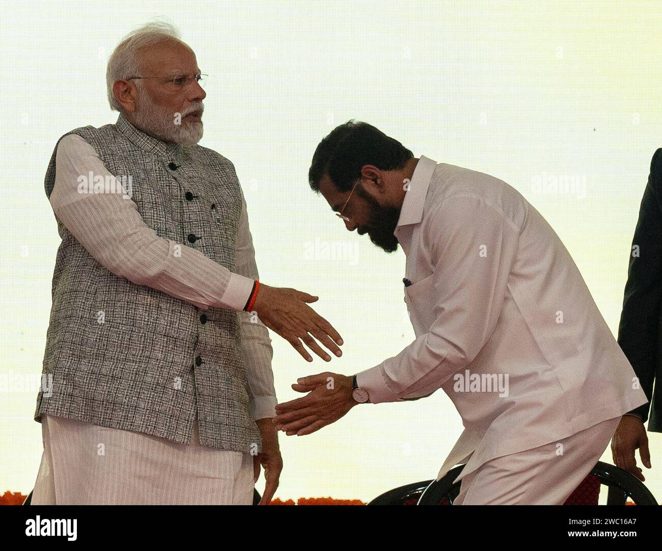 NAVI MUMBAI, INDIA - JANUARY 12: Prime Minister Narendra Modi with CM ...
