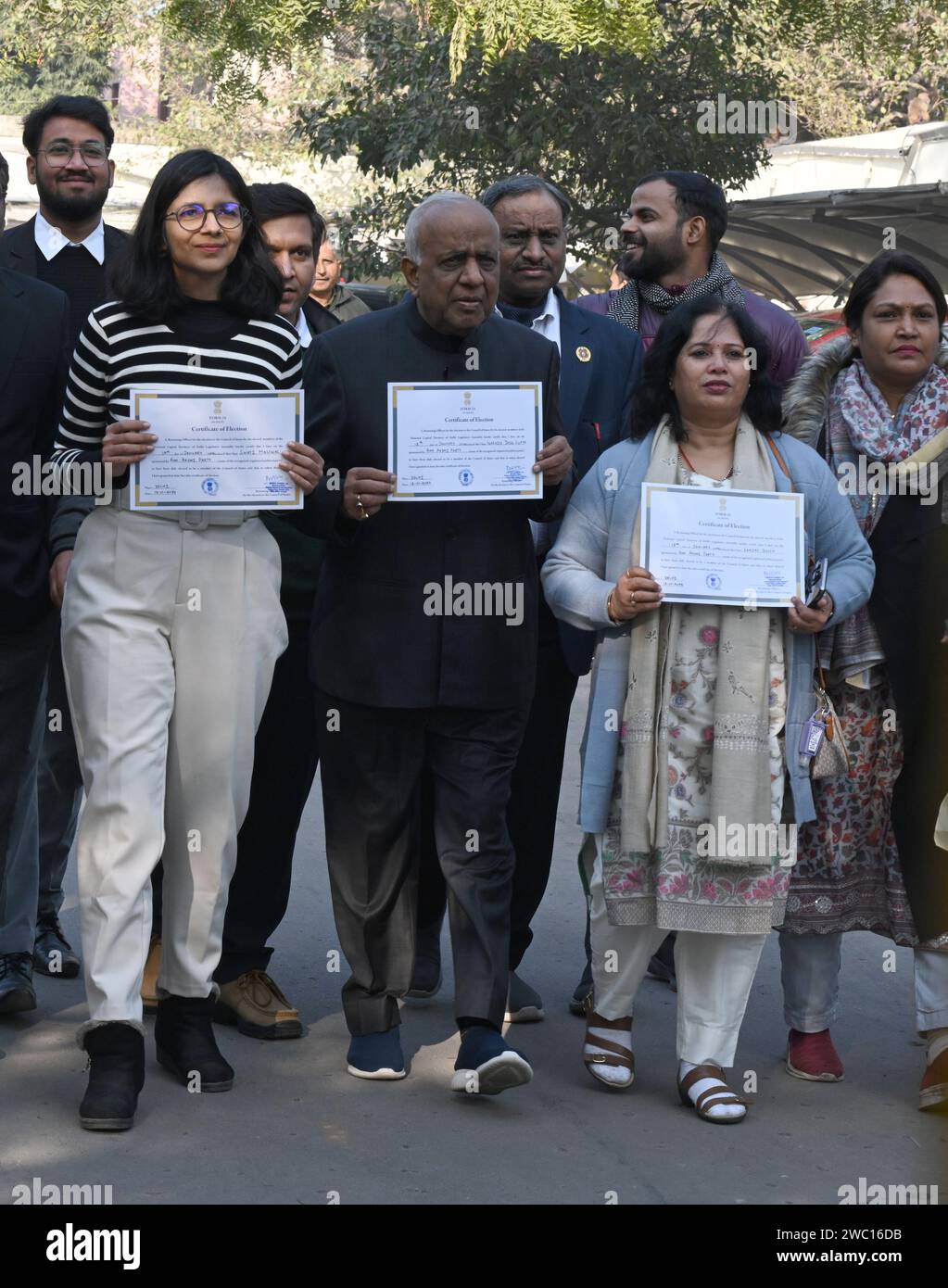 NEW DELHI, INDIA - JANUARY 12: Swati Maliwal, ND Gupta and Sanjay Singh ...