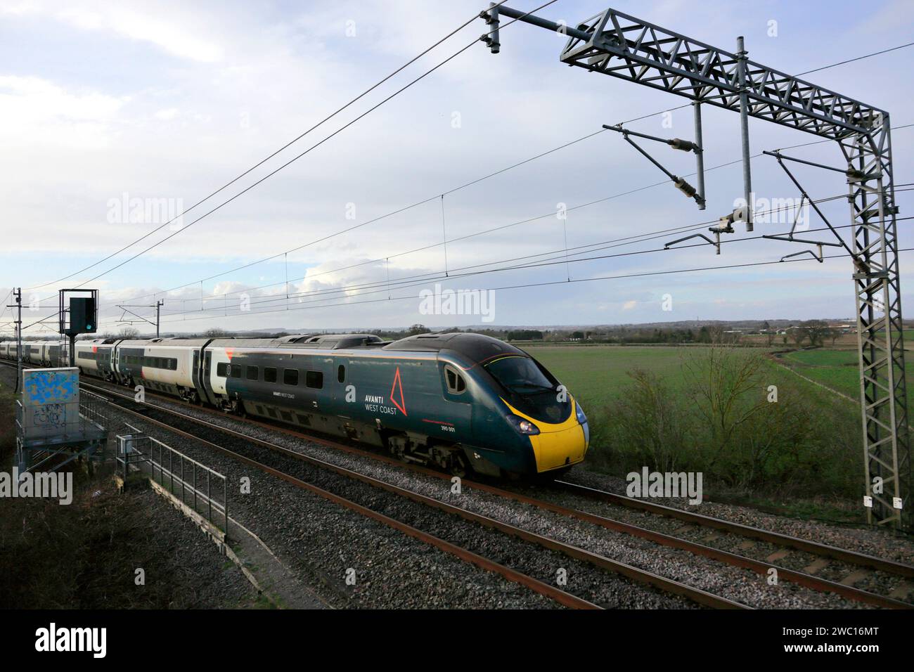 A Pendalino class 390, Avanti West Coast train near Blisworth village ...