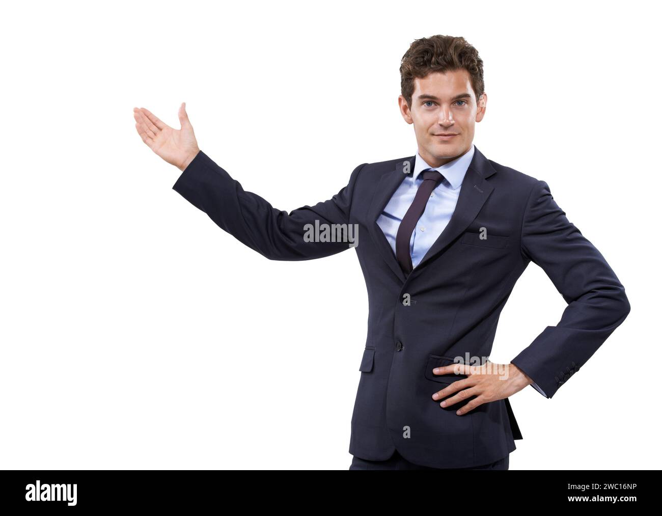 Studio, portrait and man gesture at corporate services, company ...