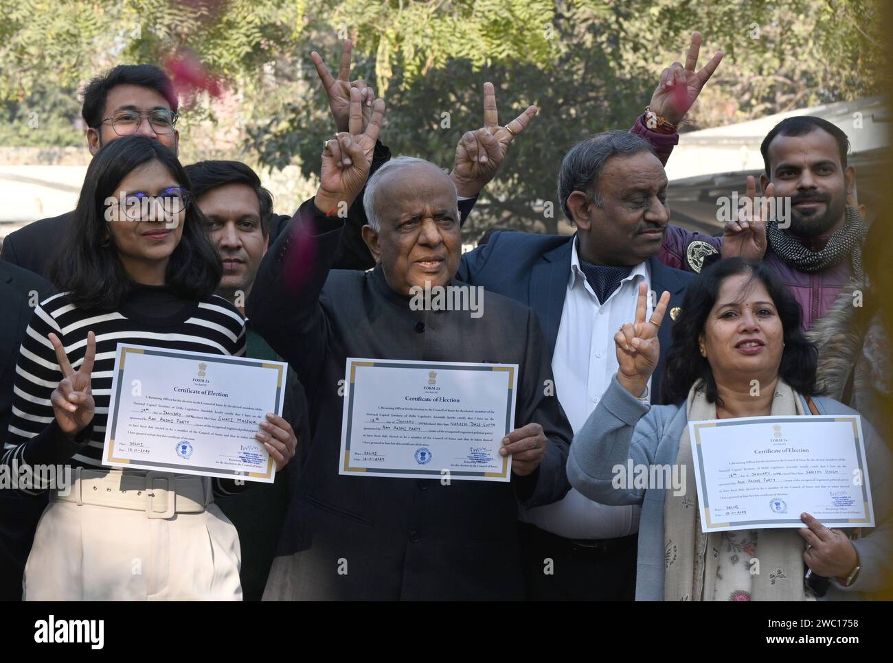 NEW DELHI, INDIA - JANUARY 12: Swati Maliwal, ND Gupta and Sanjay Singh ...