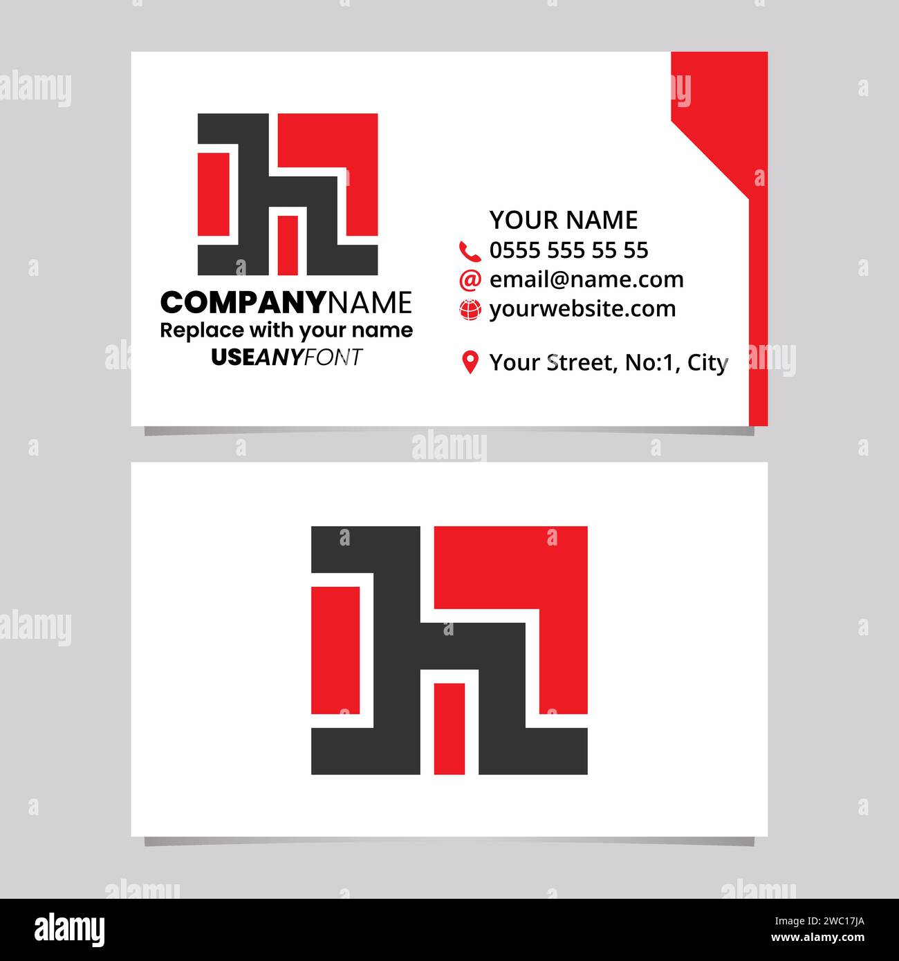 Red and Black Business Card Template with Square Letter H Logo Icon ...