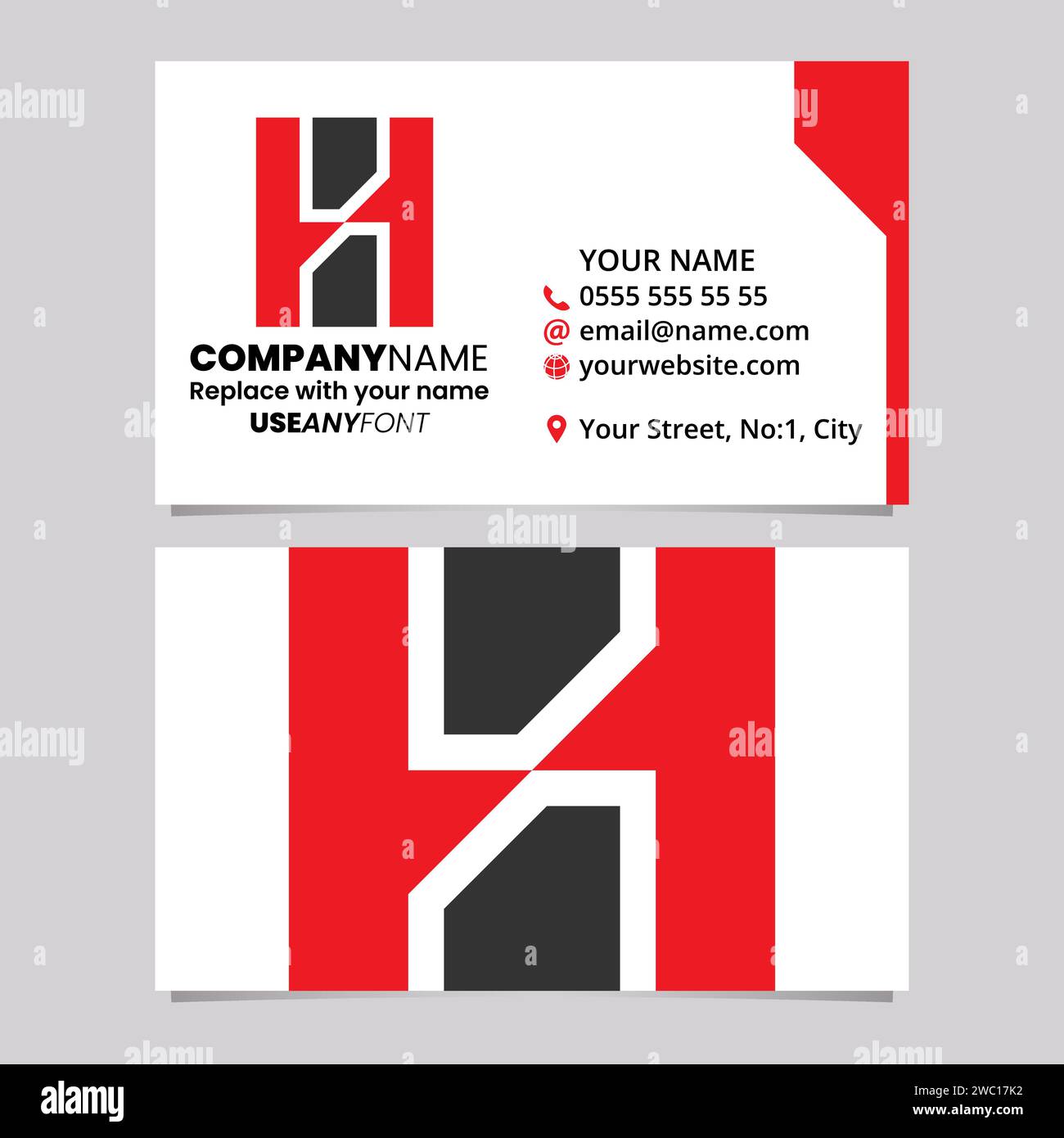 Red and Black Business Card Template with Vertical Rectangle Shaped ...