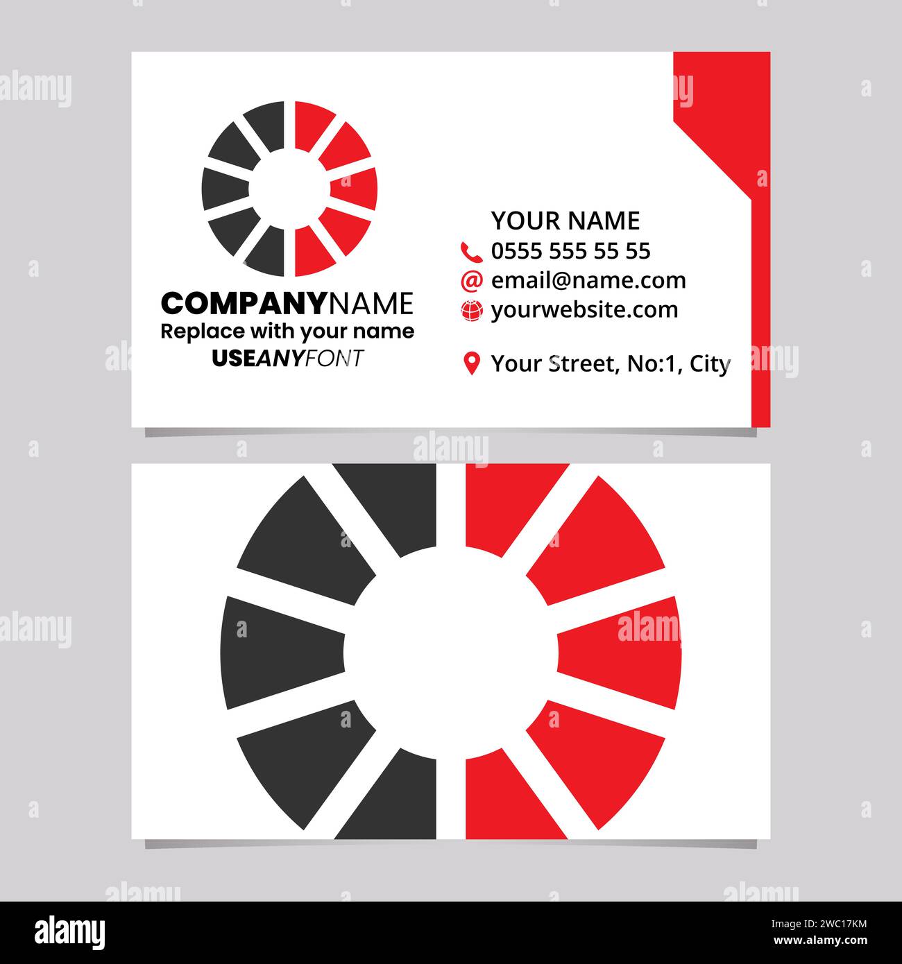 Red and Black Business Card Template with Striped Letter O Logo Icon ...