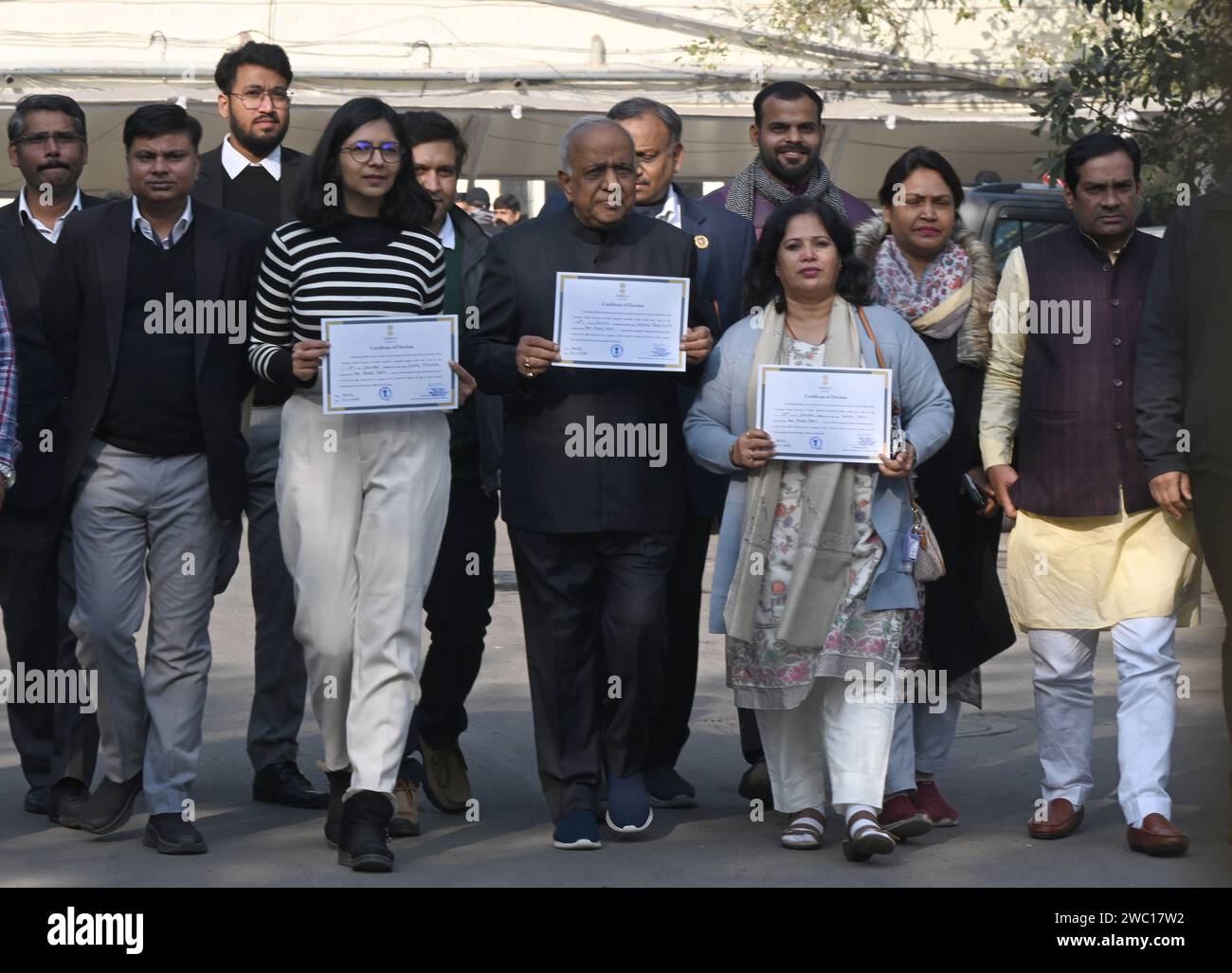 NEW DELHI, INDIA - JANUARY 12: Swati Maliwal, ND Gupta and Sanjay Singh ...