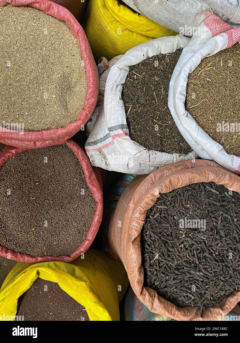 bulk spice in plastic bags at a market in Ethiopia Stock Photo - Alamy