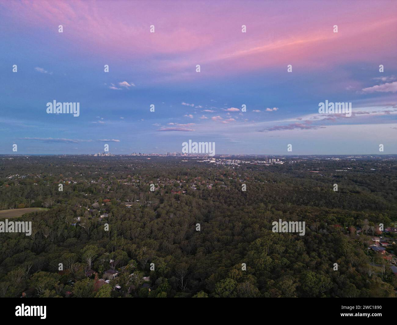 An aerial view of green hills of South Turramurra, NSW, Australia at ...