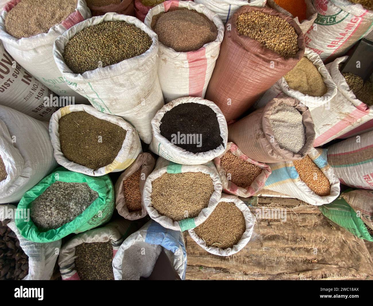 bulk spice in plastic bags at a market in Ethiopia Stock Photo - Alamy