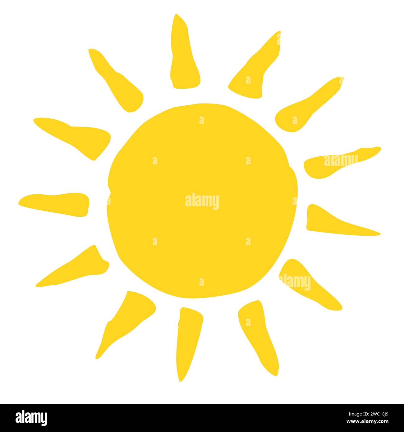 Hand drawn Sun painted with ink brush, isolated on white background ...