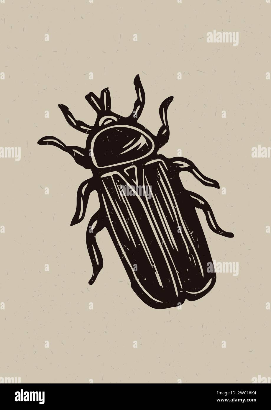 Rustic forest woodcut of folkart bug in simple silhouette style vector ...