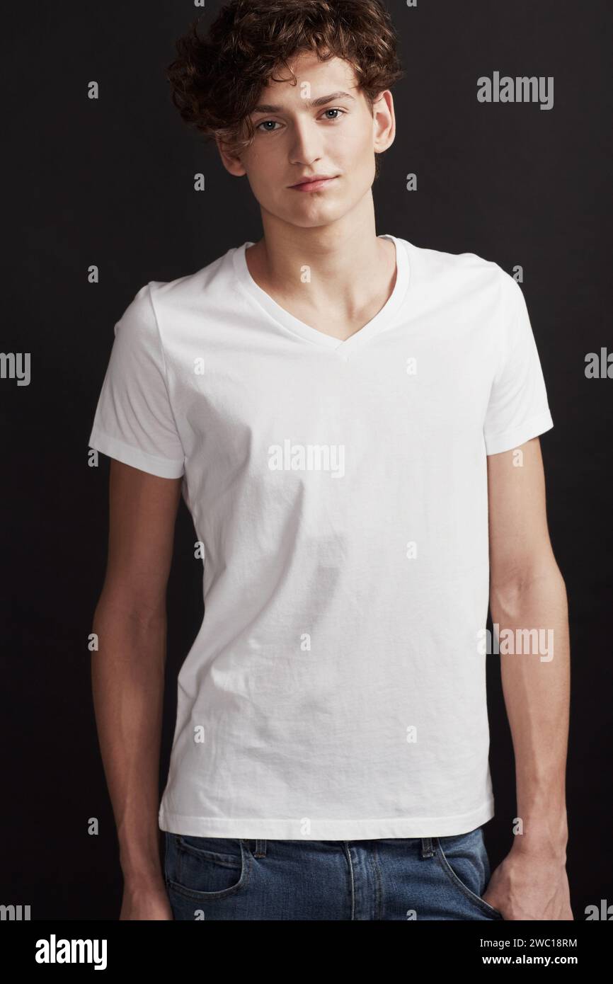 Man, model and portrait with fashion, modern style and cool outfit in ...