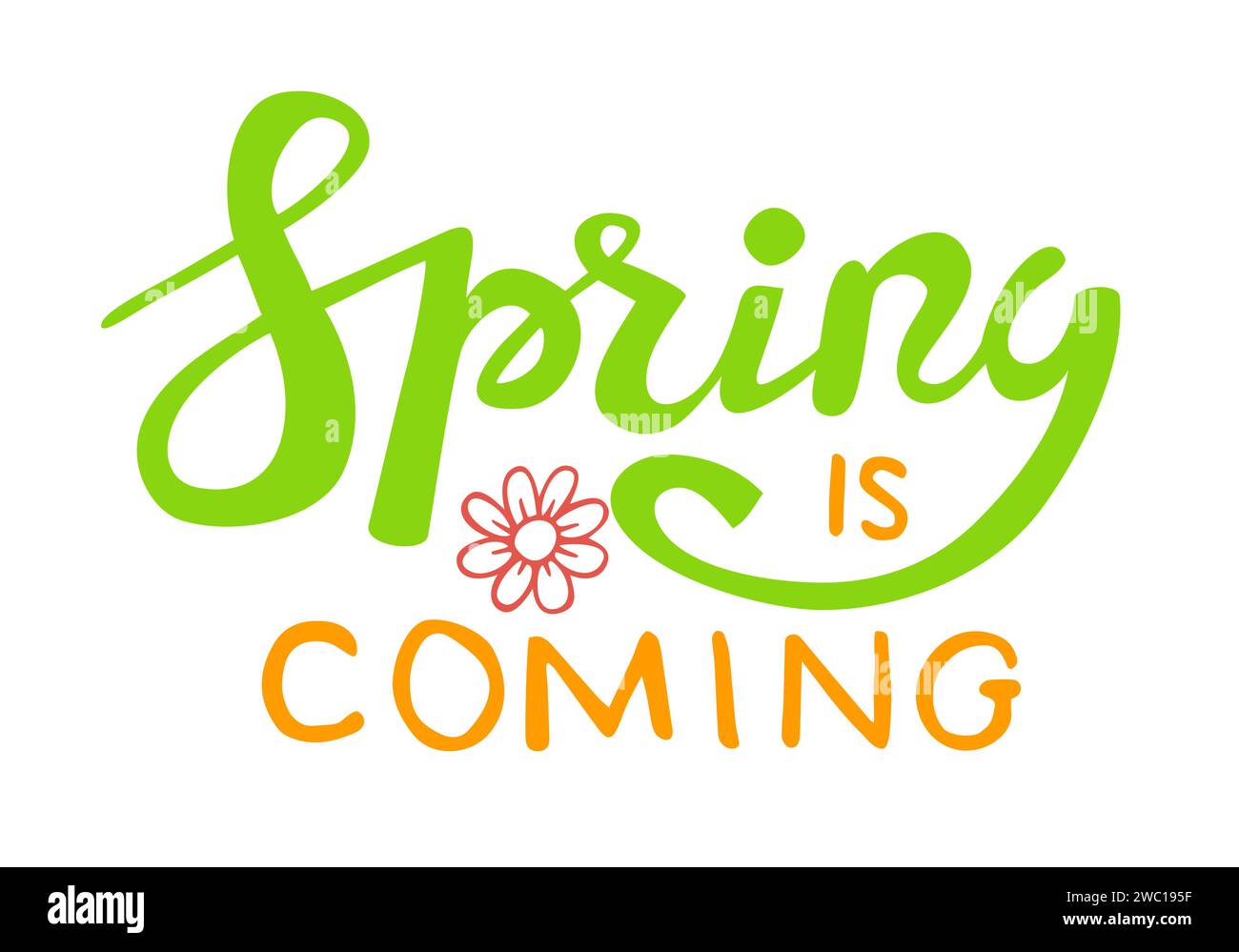 Hello Spring quote hand drawn calligraphy with brush pen lettering ...