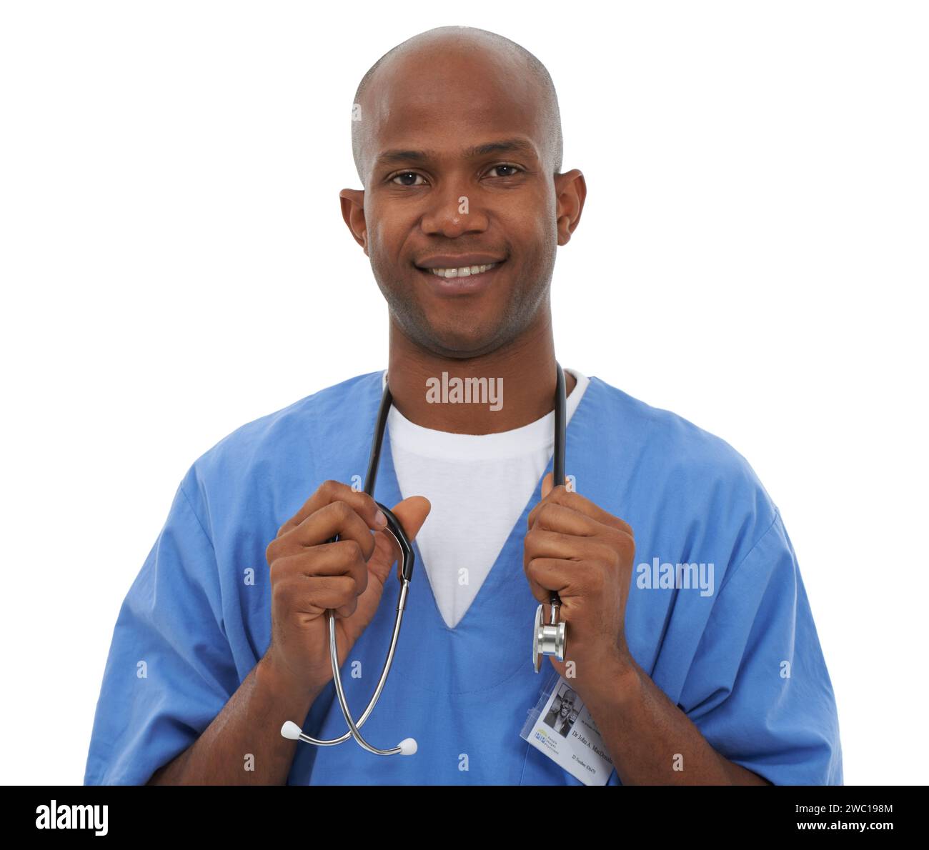 Stethoscope, black man and studio portrait of doctor for heartbeat ...