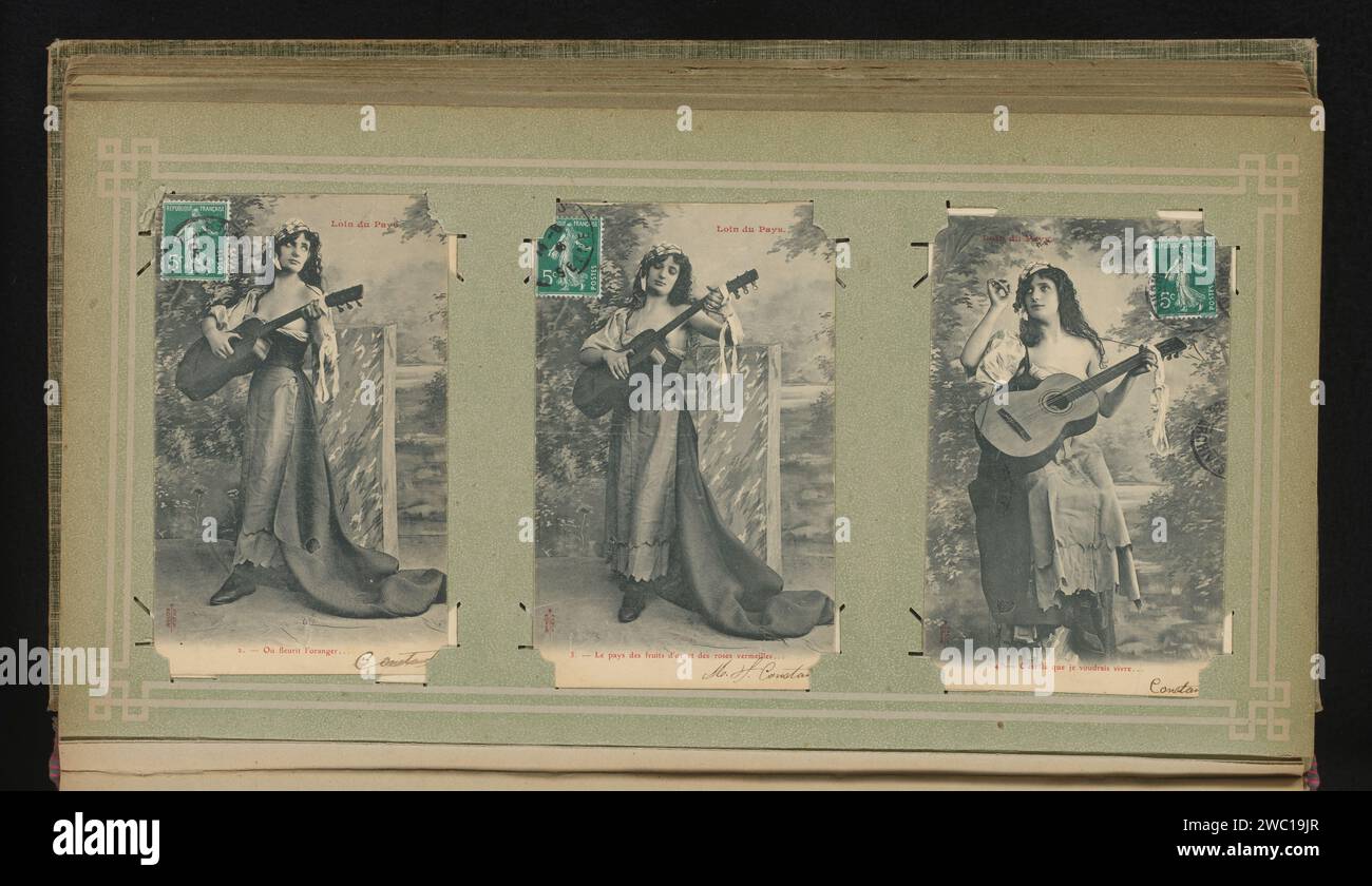 Three portraits of a woman with guitar, Royer & Cie., 1900 - 1930 ...