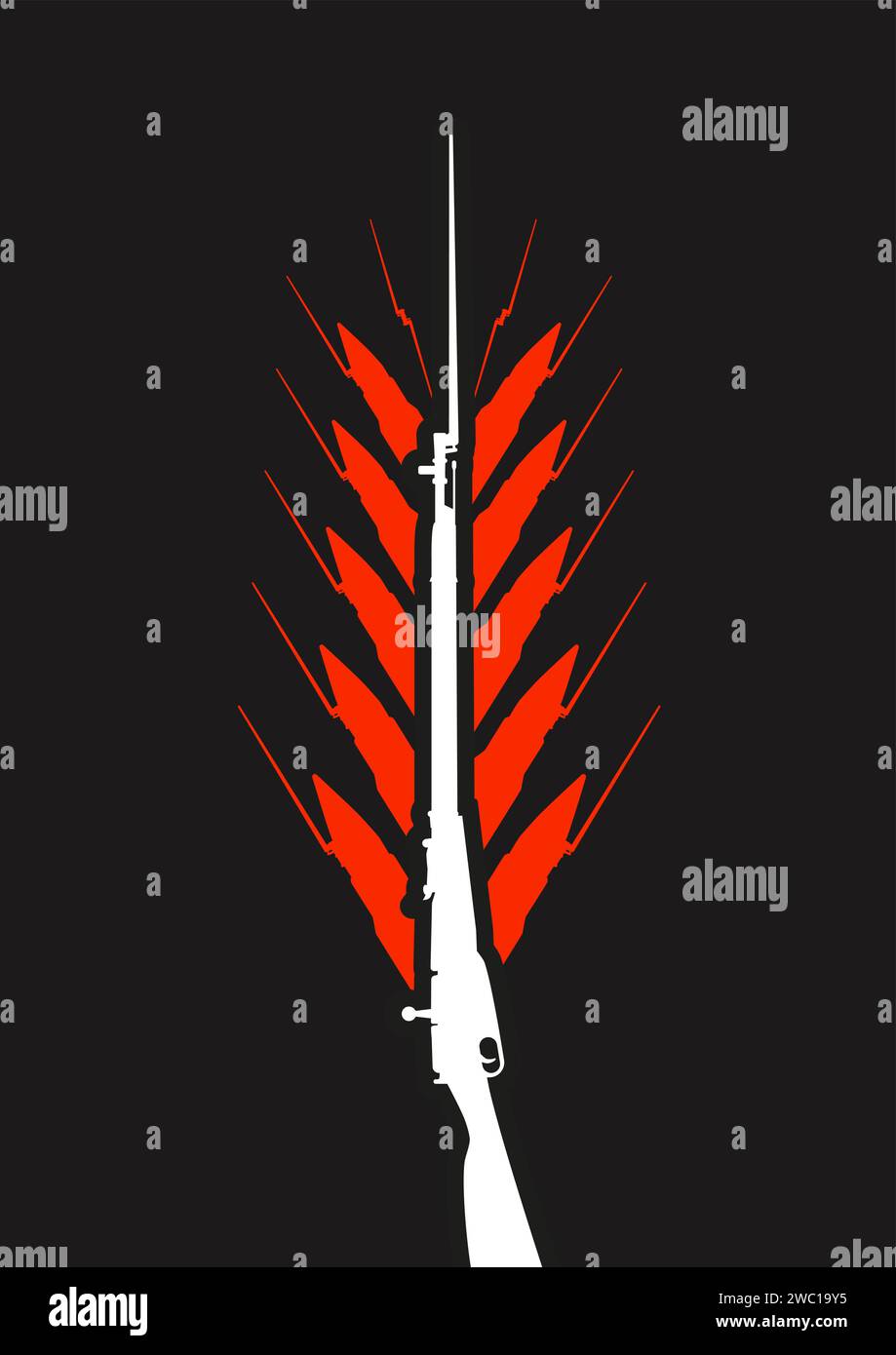 Poster on a black background with a rifle and cartridges. Poster on ...