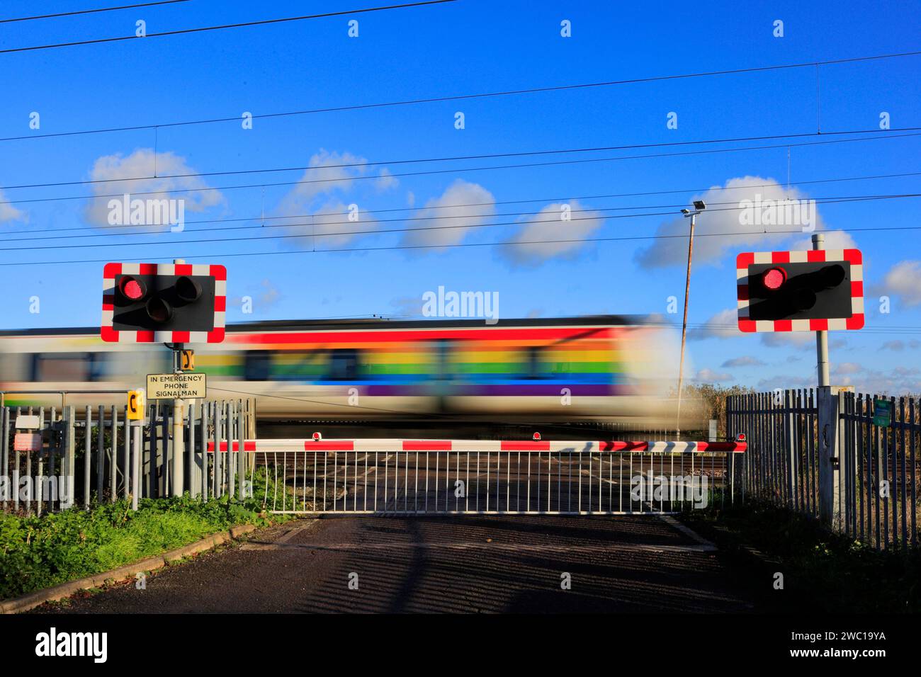 700 class Thameslink train, Holme unmanned crossing, East Coast Main ...
