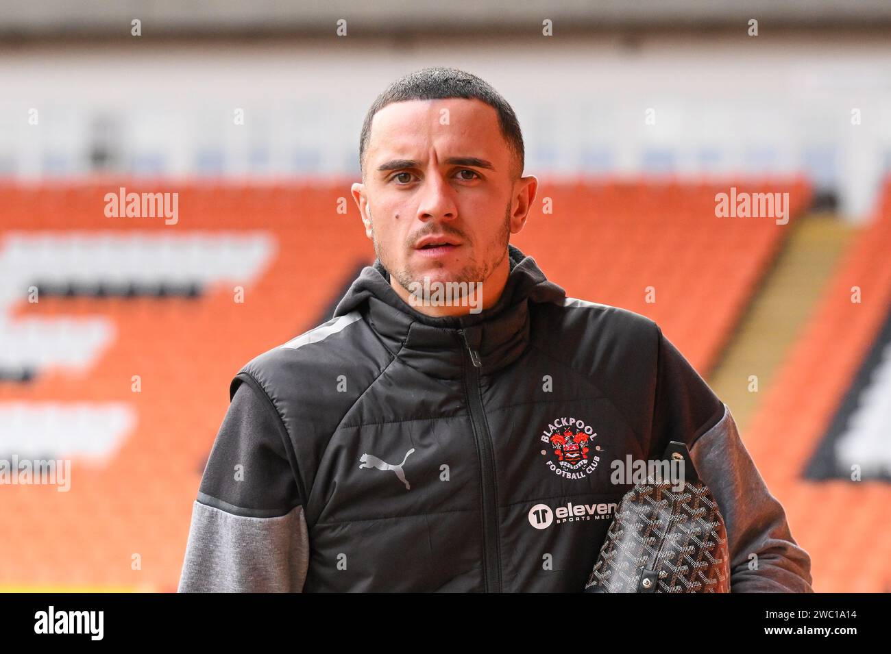 Oliver Norburn of Blackpool arrives ahead of the Sky Bet League 1 match ...