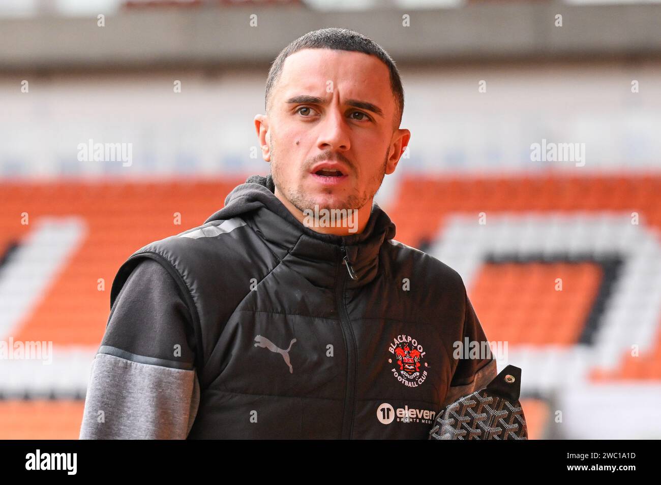 Oliver Norburn of Blackpool arrives ahead of the Sky Bet League 1 match ...