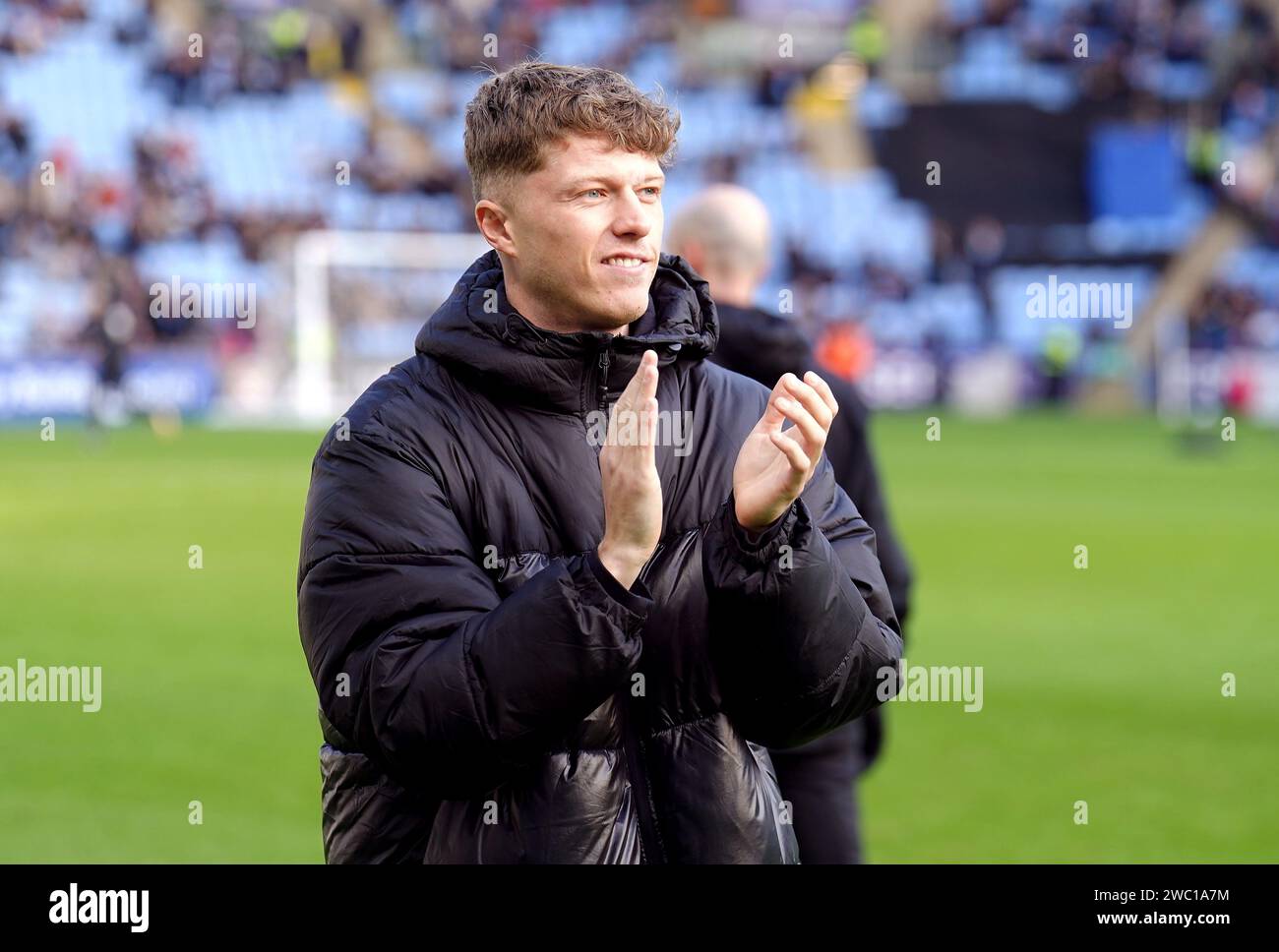 Coventry City new signing Victor Torp is introduced to the fans during ...