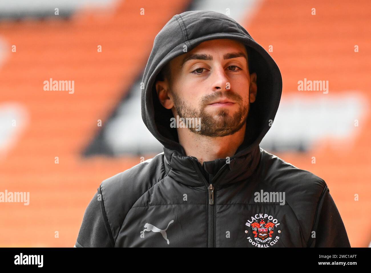 Owen Dale of Blackpool arrives ahead of the Sky Bet League 1 match ...