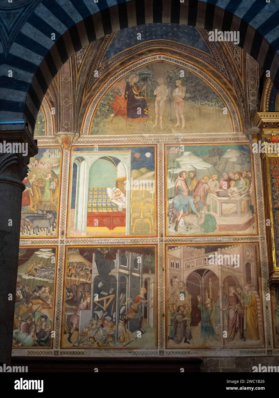 God commands Adam and Eve not to touch the forbidden fruit, atop other ...