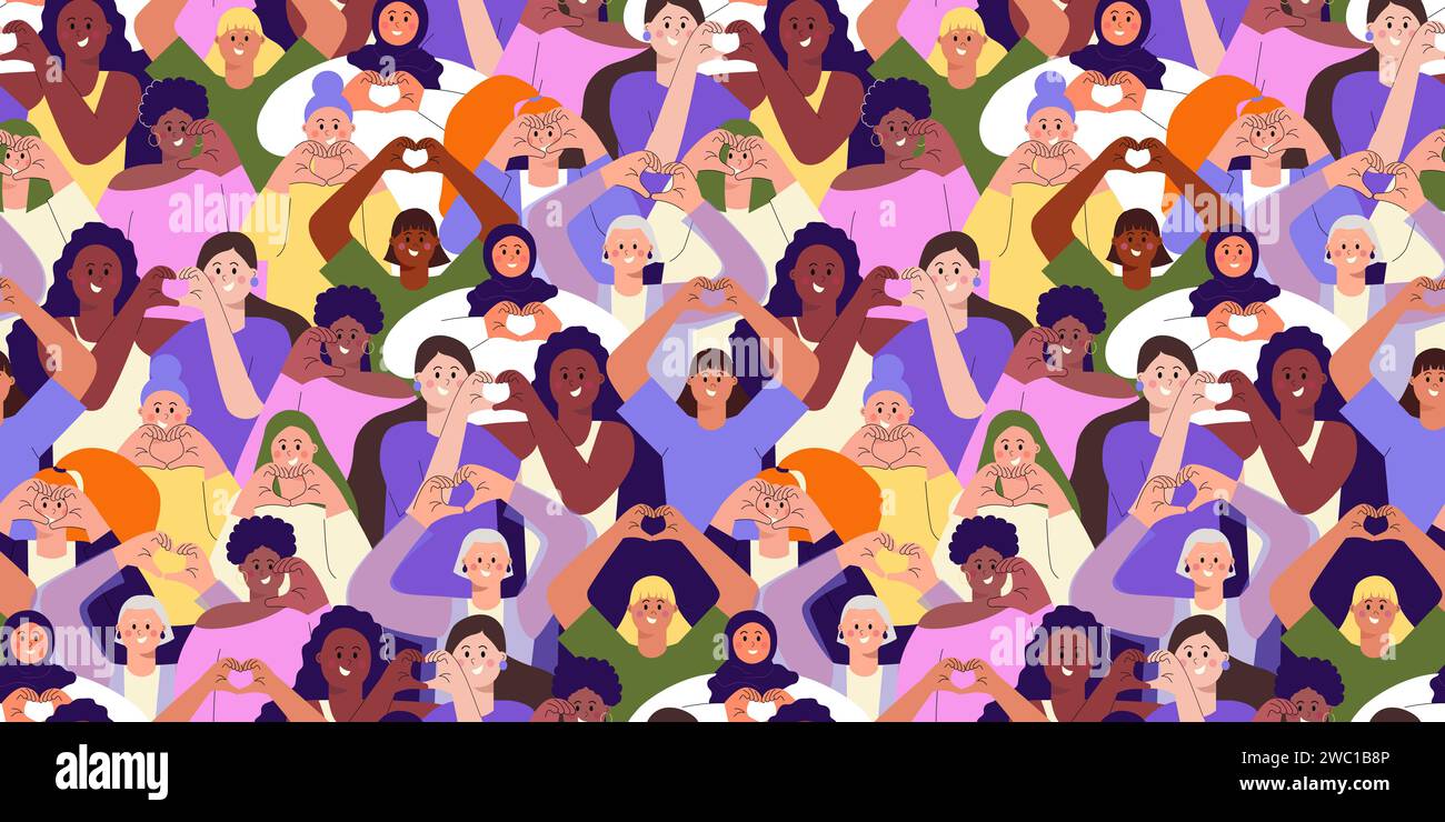 Inspire inclusion seamless pattern diverce women vector illustration ...