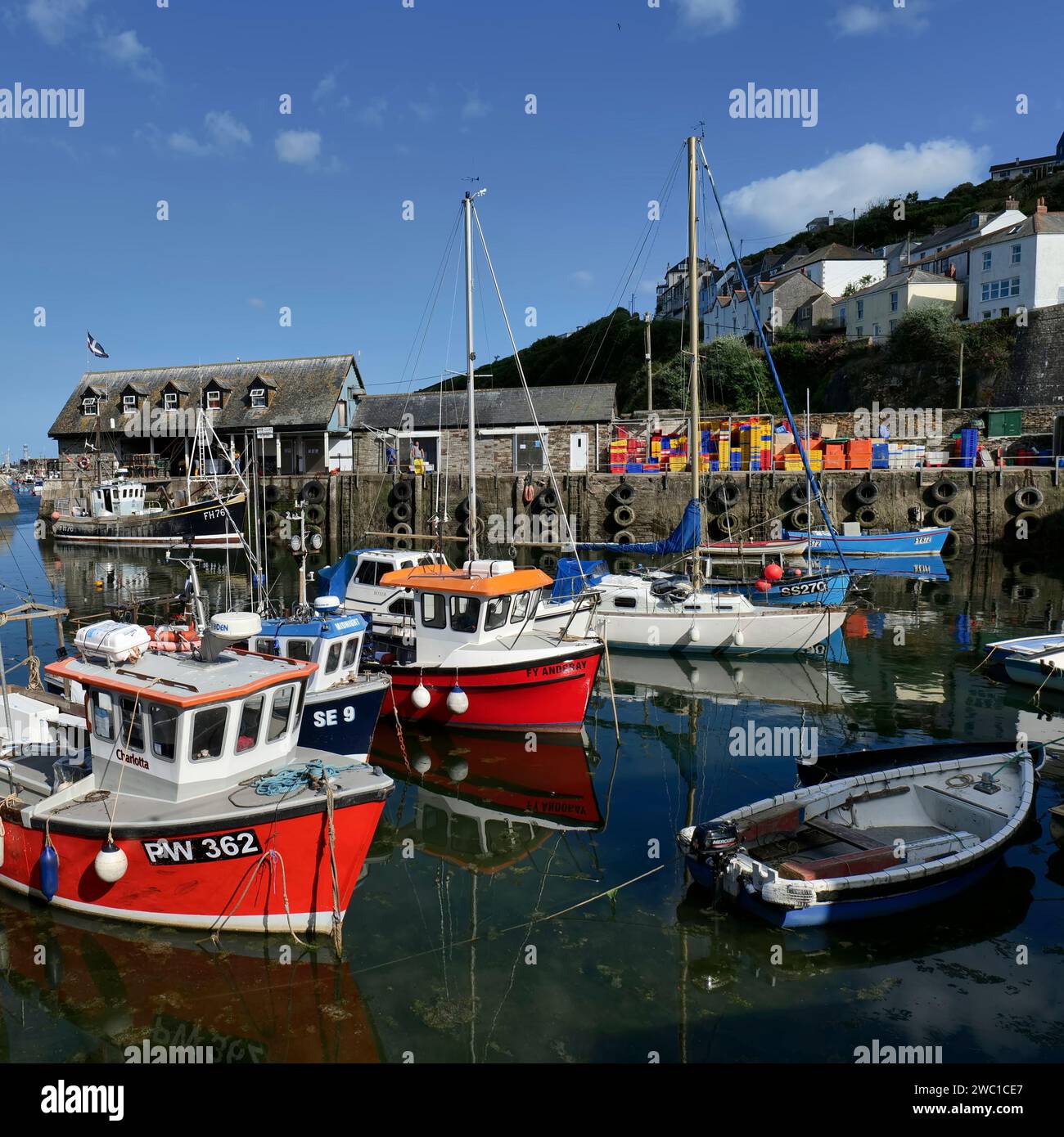 boats in the pretty harbour of Mevagissey, Cornwall,England,Uk Stock ...