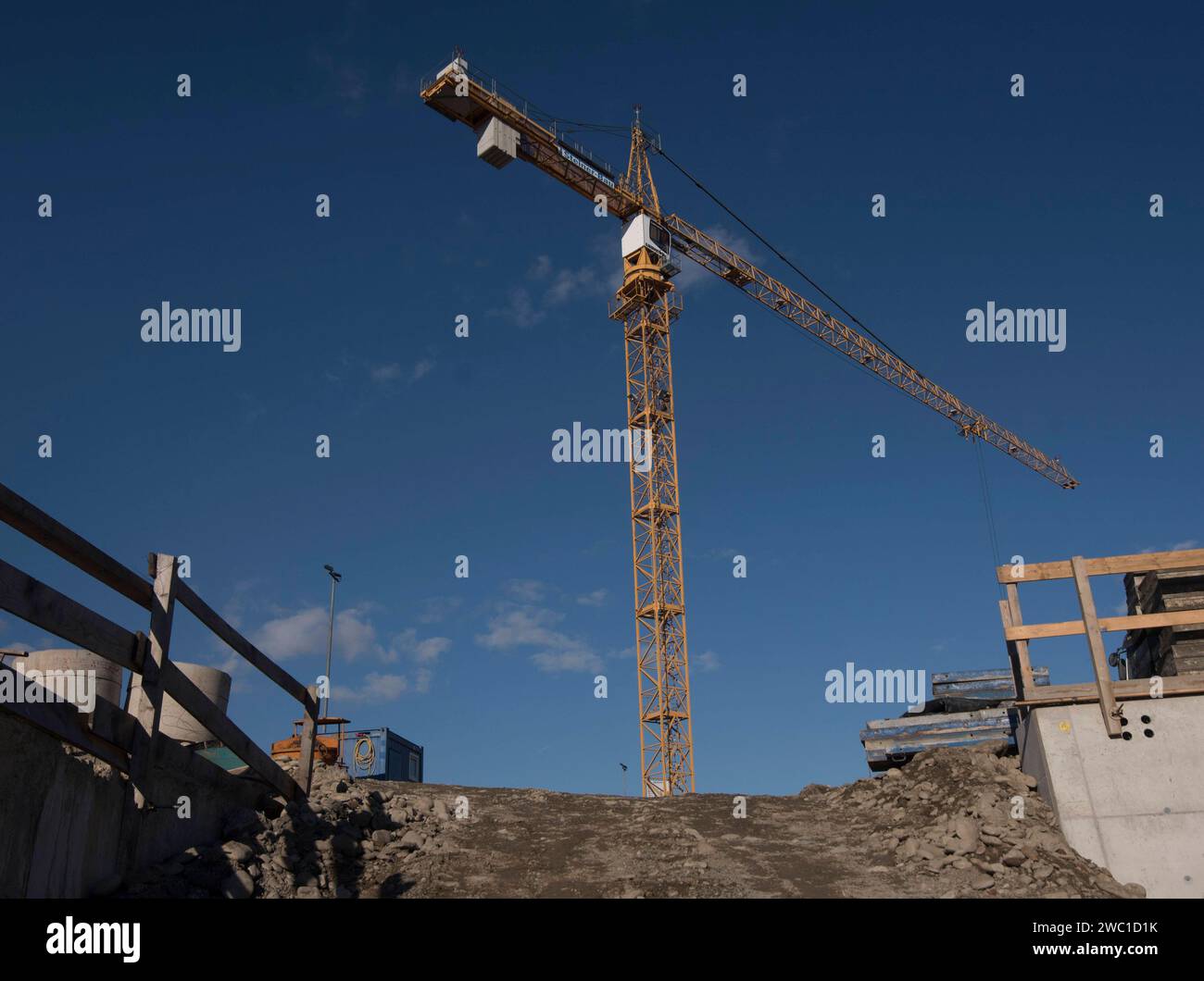 Construction crane in building industry, heavy machine at construction ...