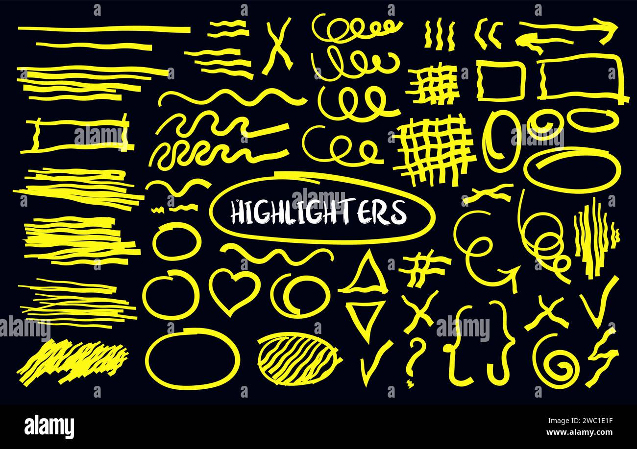 Neon yellow highlight brush underlines. isolated elements Stock Vector ...