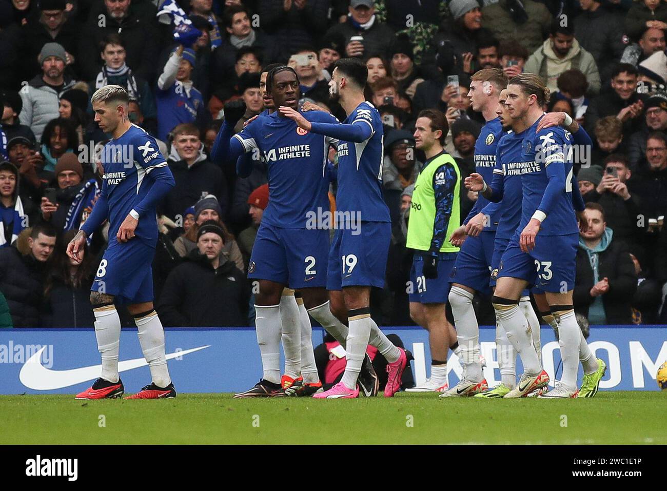 London, UK. 13th Jan, 2024. Cole Palmer of Chelsea sends Fulham Goalkeeper Bernd Leno the wrong ...