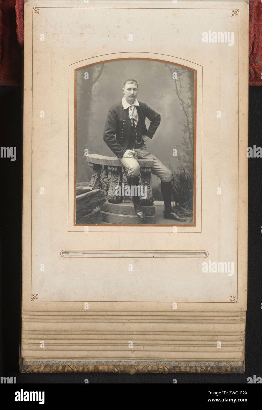 Portrait of a man sitting on a balustrade, C.V. Roikjer, 1896 - 1920 ...
