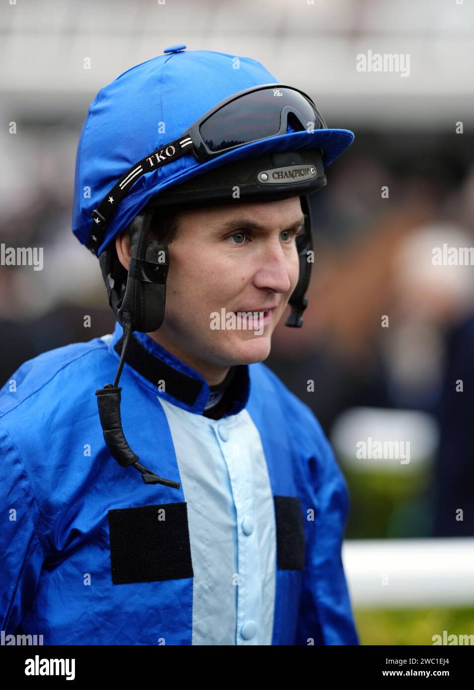Jockey Thomas Bellamy at Kempton Park, Sunbury-on-Thames. Picture date ...