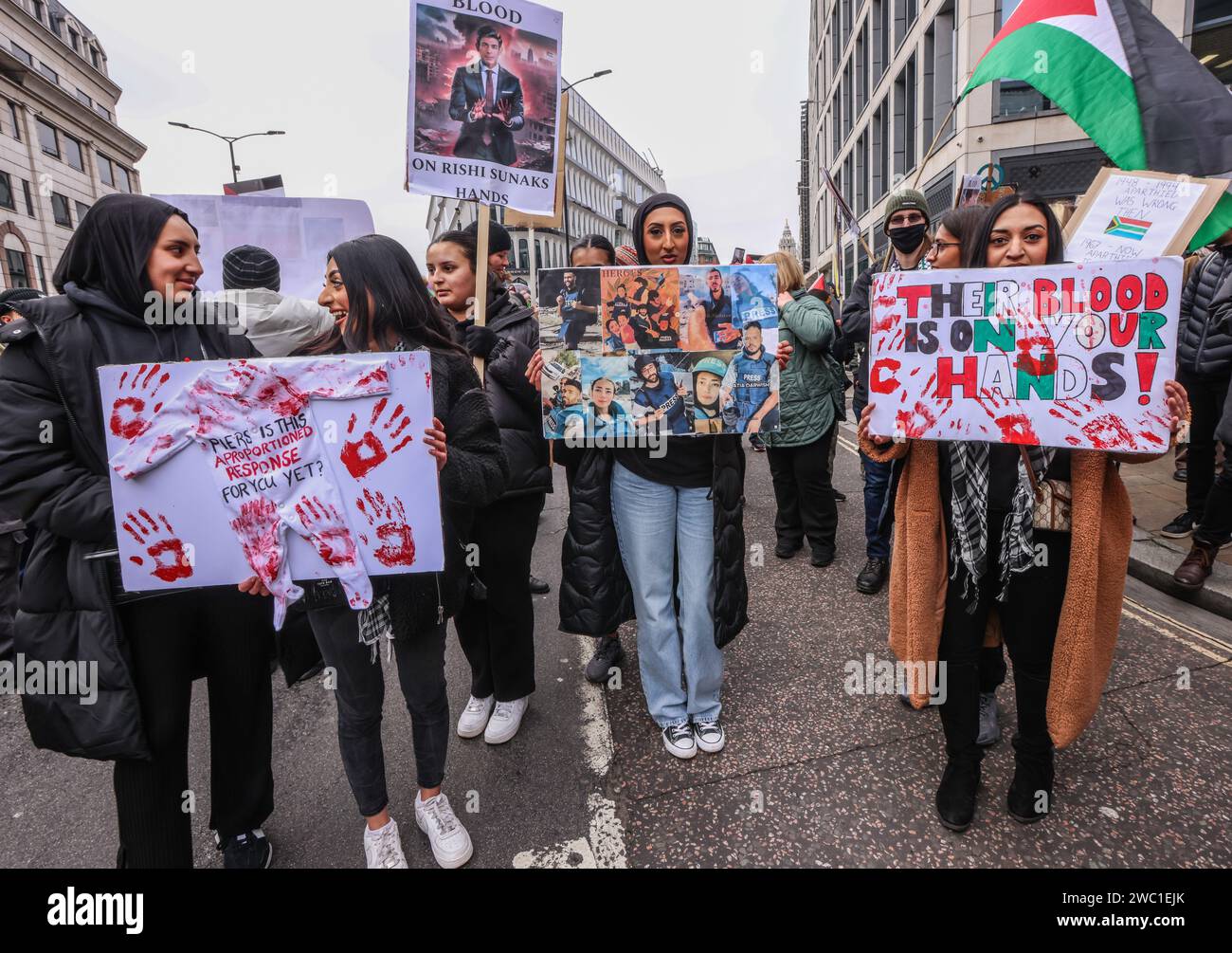 London, UK. 13th Jan, 2024. The first organised pro-Palestinian march ...