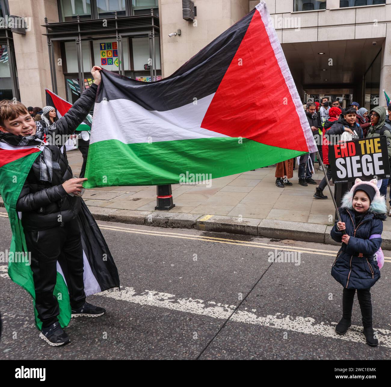 London, UK. 13th Jan, 2024. The first organised pro-Palestinian march ...