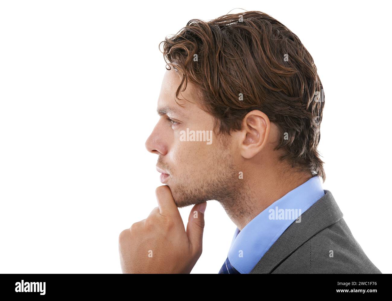 Face profile, thinking and business man ideas for problem solving ...