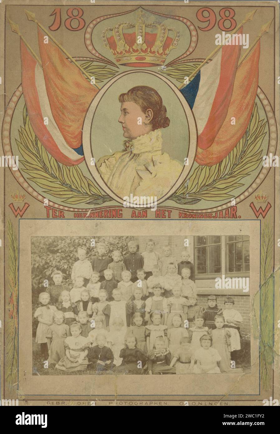School photo from the coronation year 1898 on passepartout with an ...