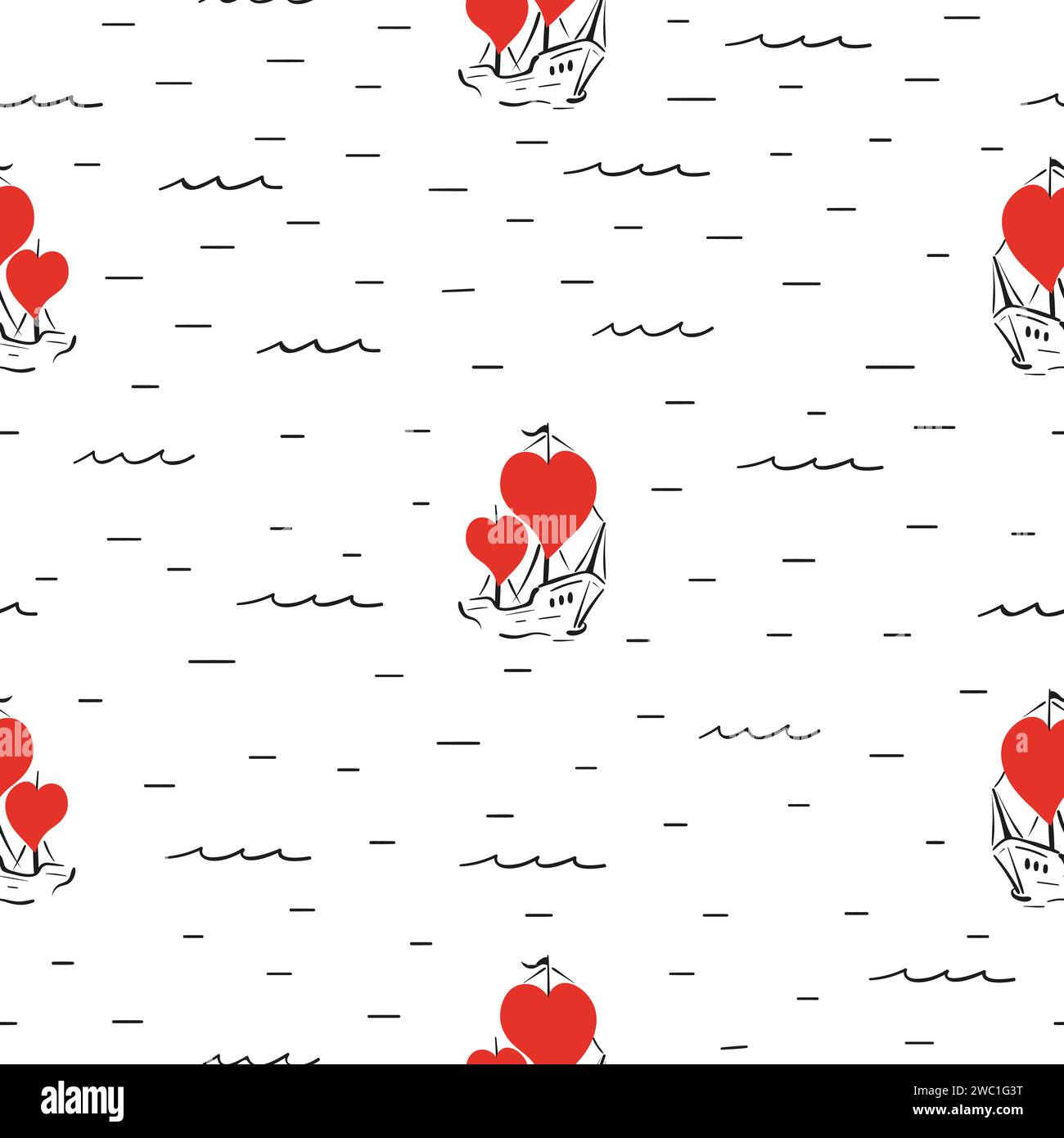 Seamless marine pattern with ships and heart sails. Love concept Stock ...