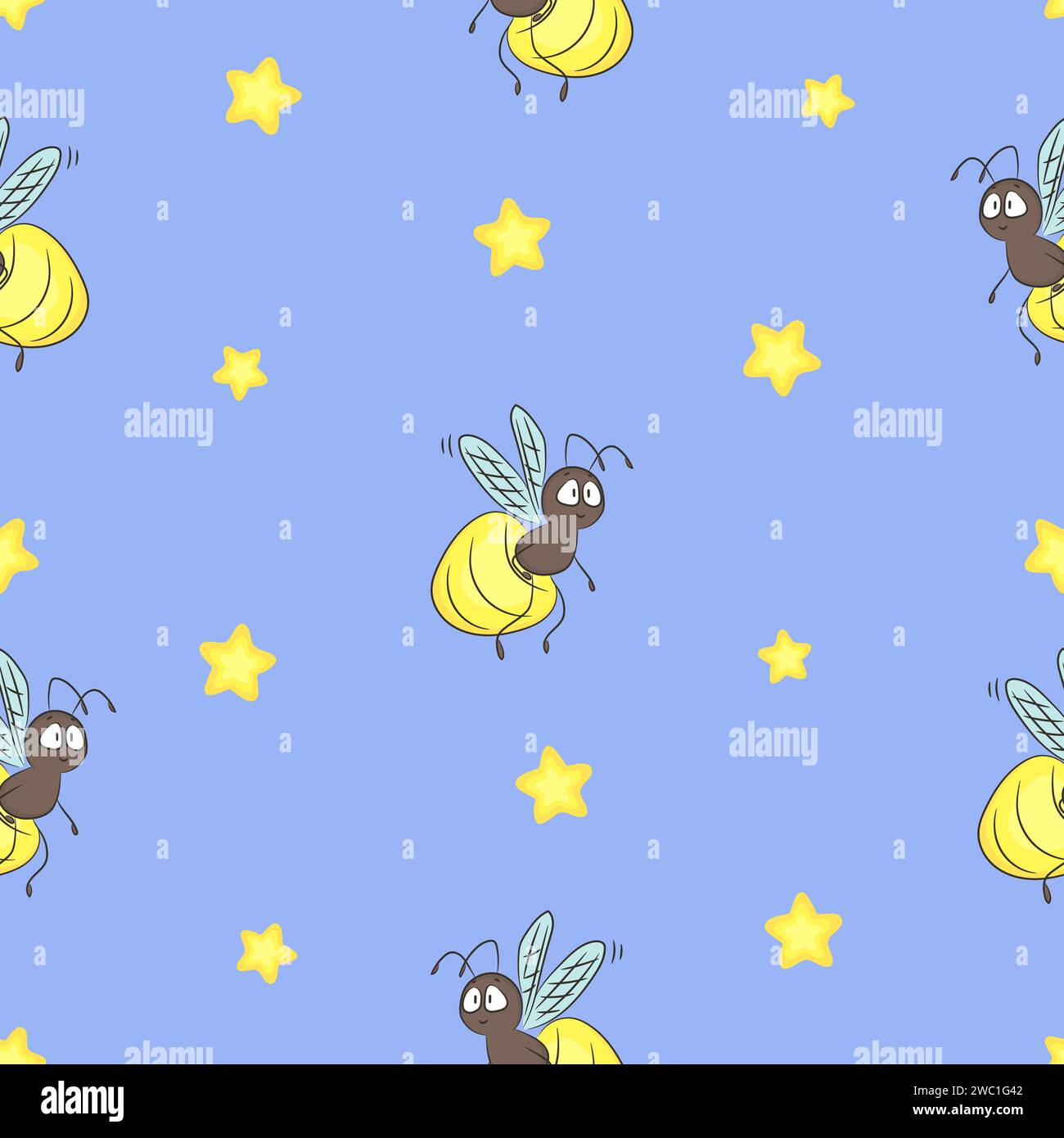 Seamless cartoon firefly pattern. Nursery print. Vector illustration ...