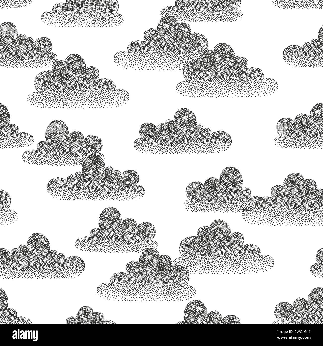 Black and white clouds seamless pattern. Hand drawn vector illustration ...