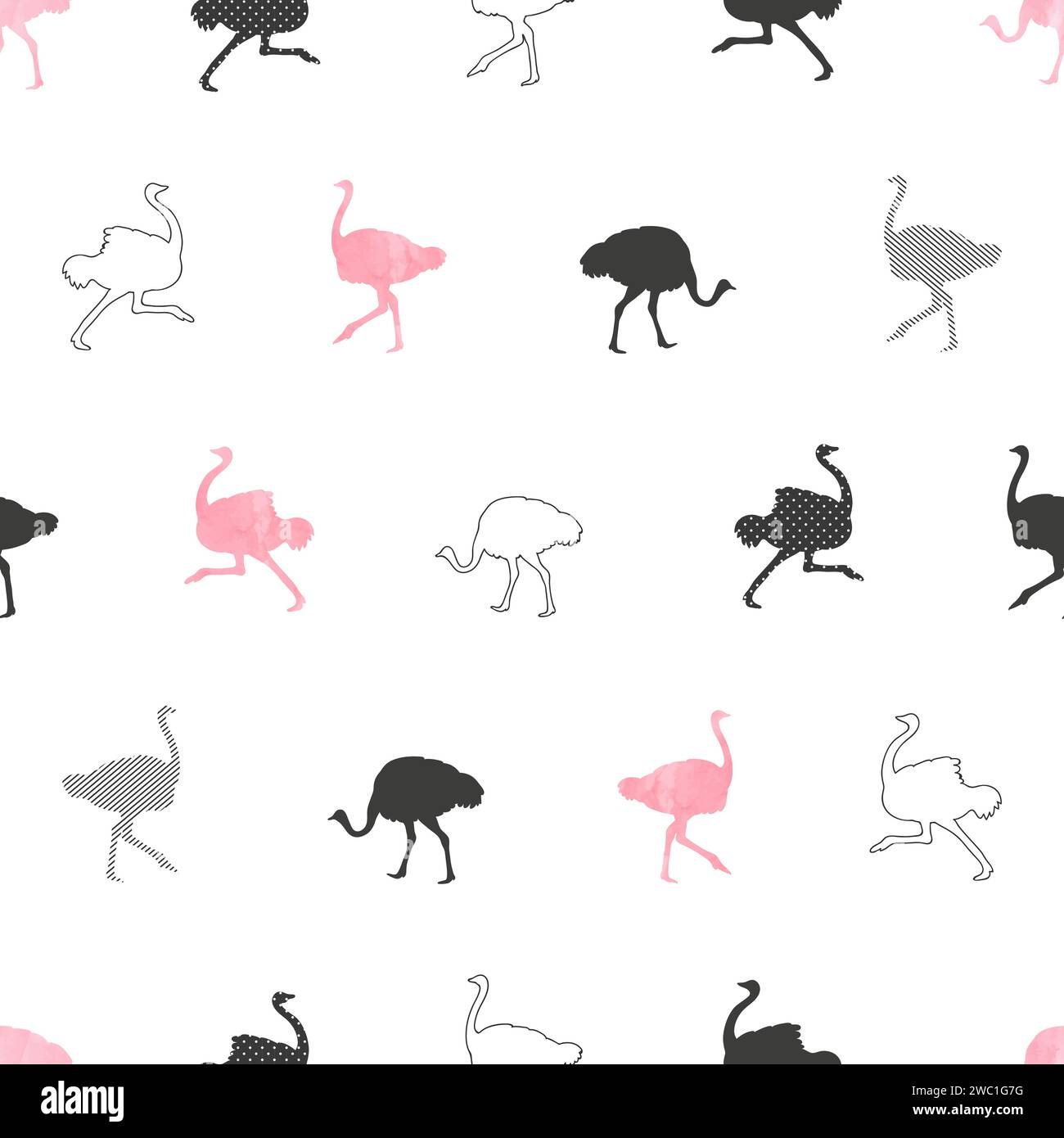 Seamless pattern with ostrich silhouettes. Vector birds illustration ...