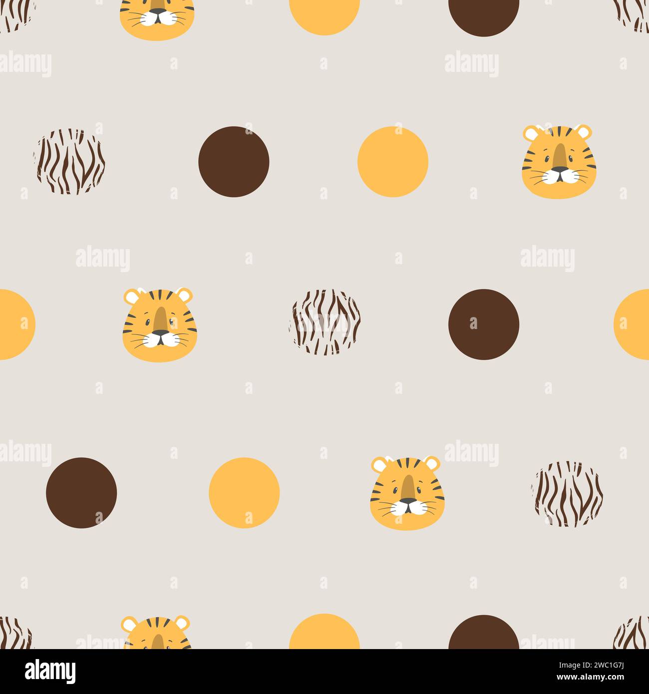 Seamless cute tiger pattern. Vector polka dot background, baby print ...