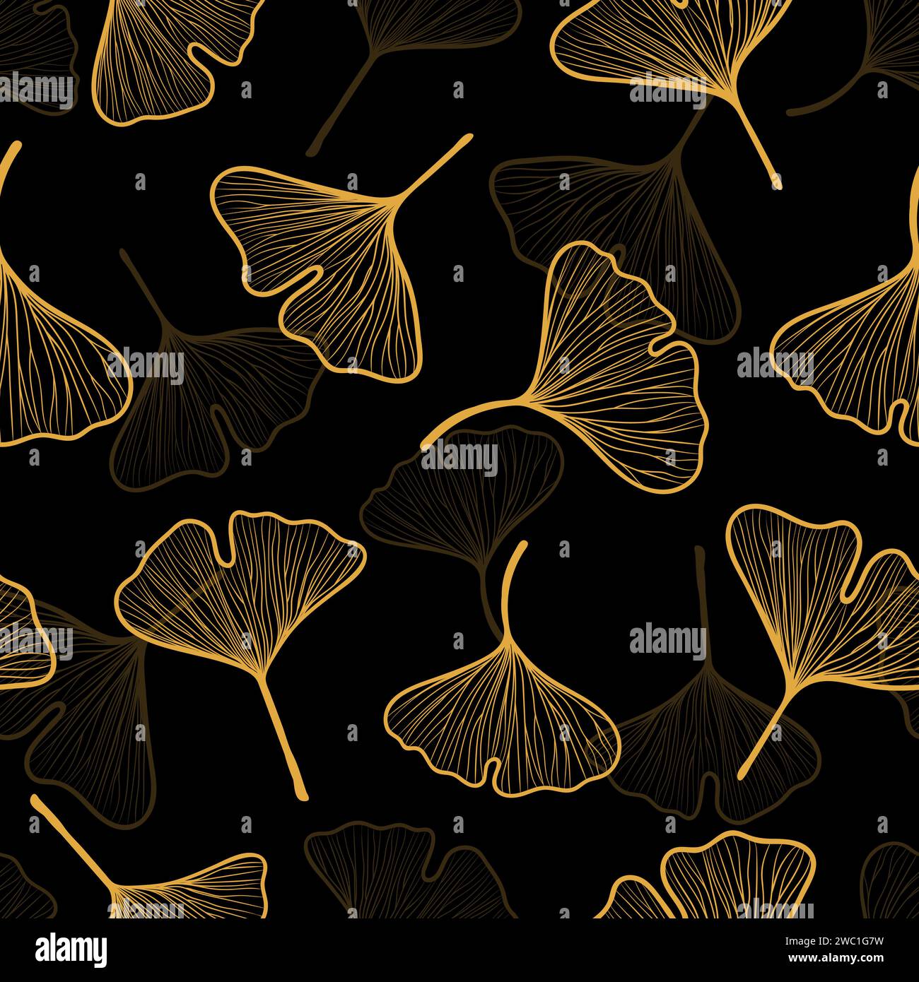 Golden gingko leaf seamless pattern. Vector floral background with gold ...
