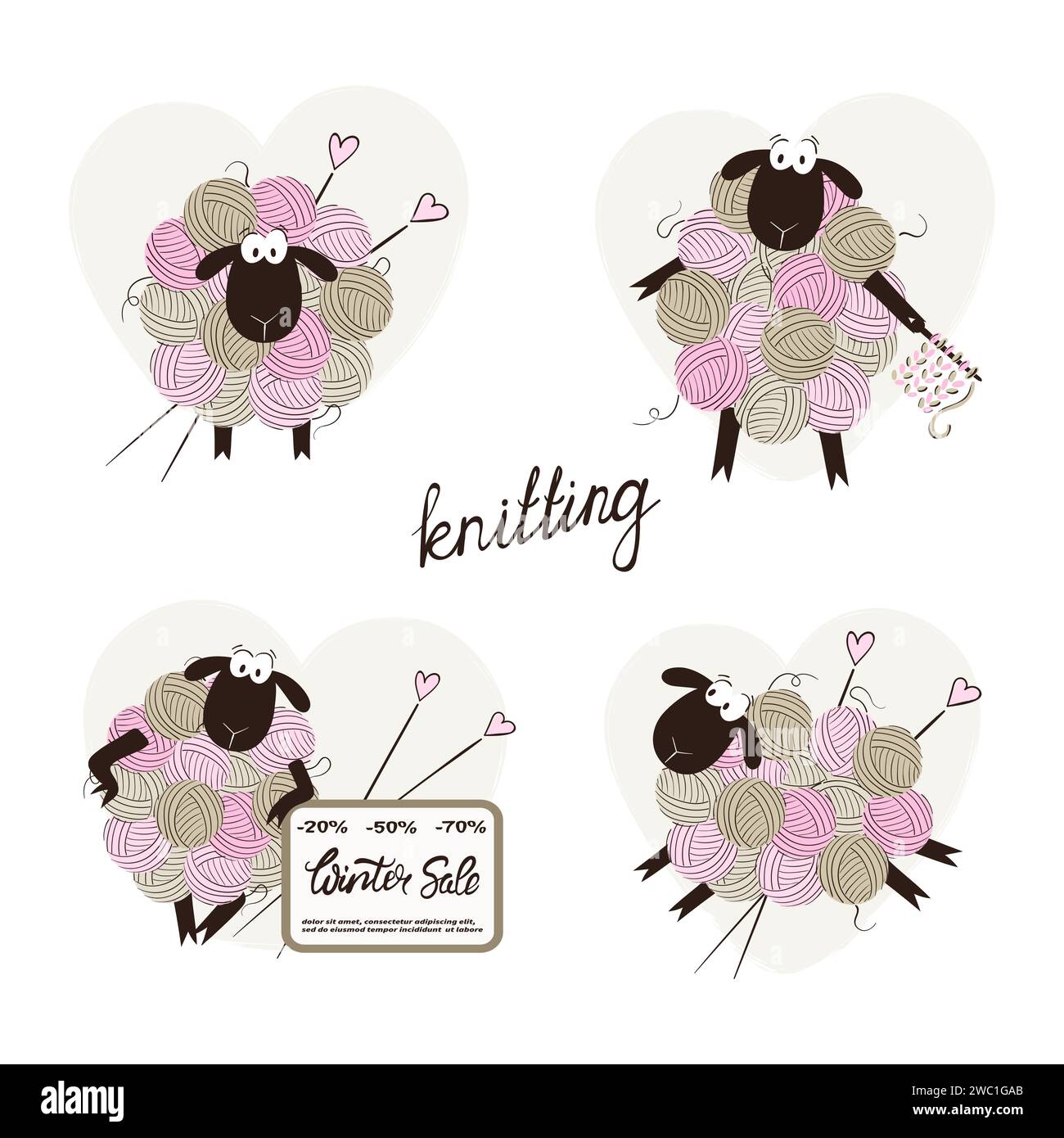 Sheep Knitting Cartoon Toy Sheep Made Of Balls Of Wool. Skein Of Yarn.
