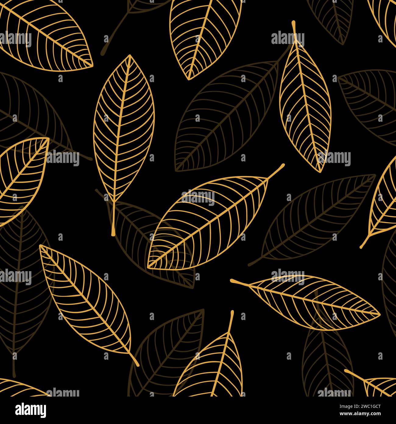 Golden leaves seamless pattern. Vector floral background with gold ...