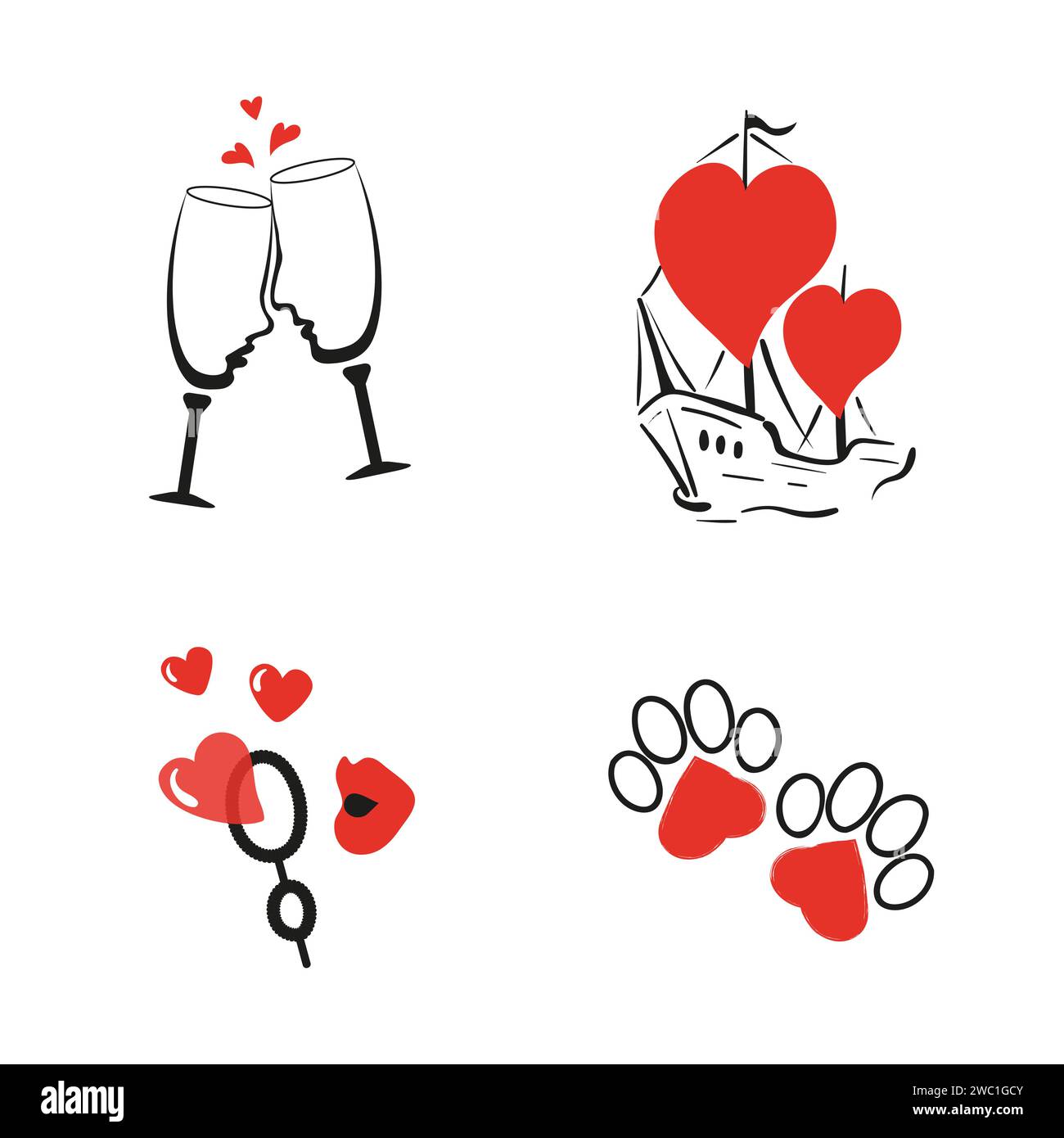 Love symbols set. Wedding or Valentines day logo design. Romantic ...