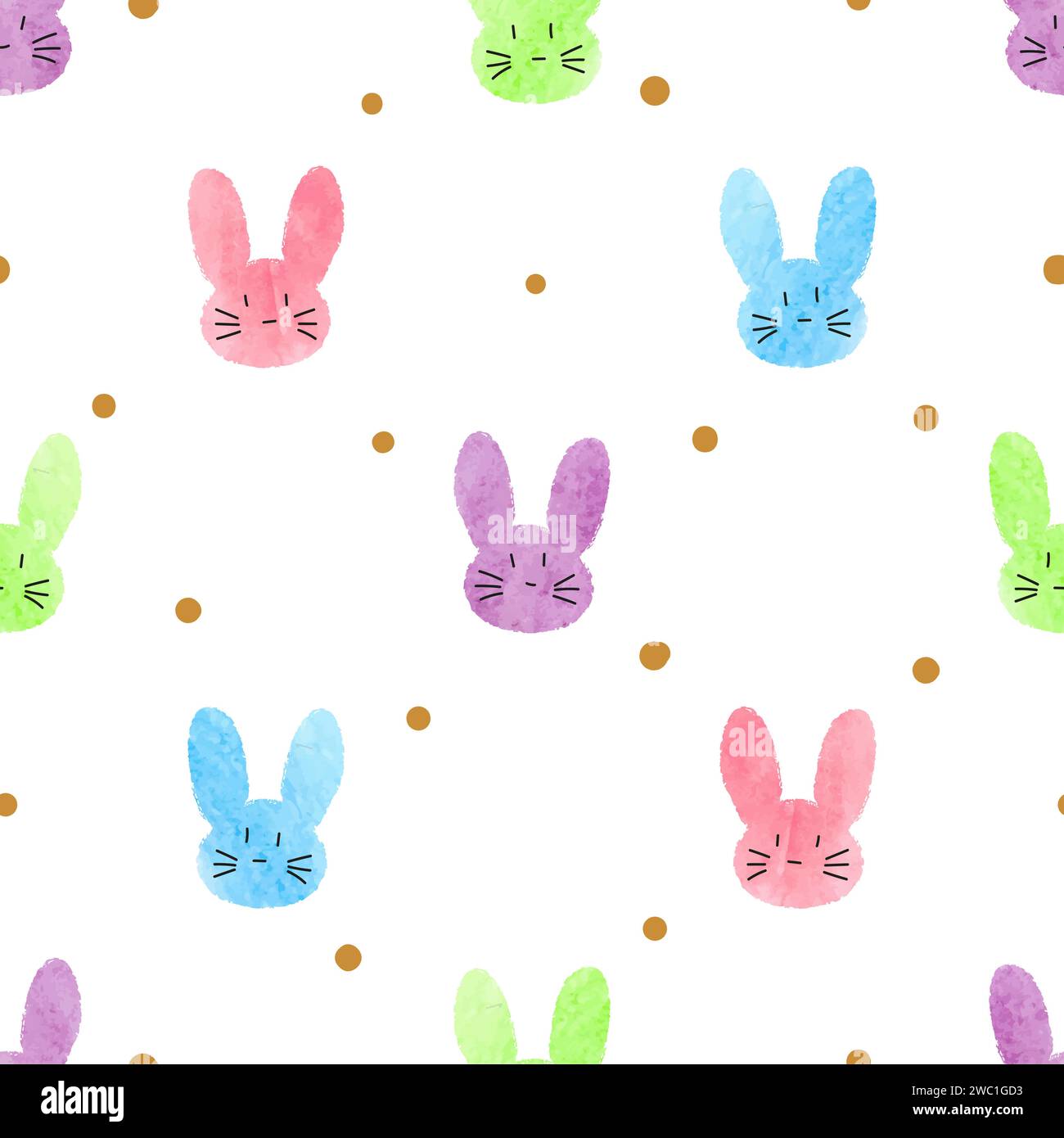 Seamless Easter pattern with cute bunny. Vector simple colorful rabbit ...